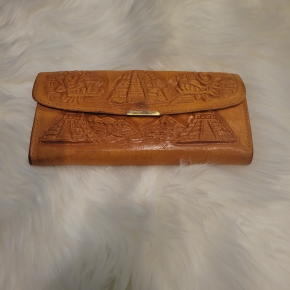 Vintage | Bags | Vintage Tooled Leather Aztec Mexican Wallet | Poshmark